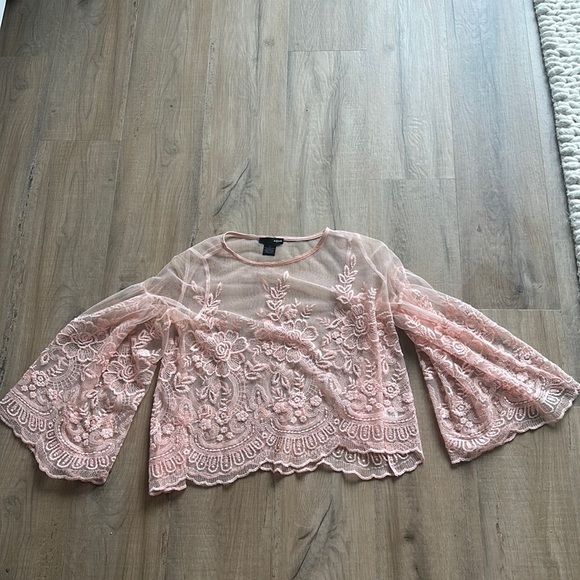 Aqua | Tops | Aqua Light Pink Embroidered Floral Blouse | Poshmark